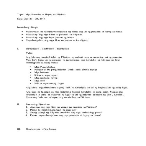 Mga Pananim at Hayop sa Pilipinas | DOCX