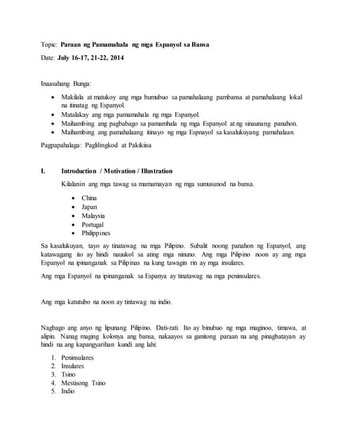 Detalyadong banghay aralin | DOCX