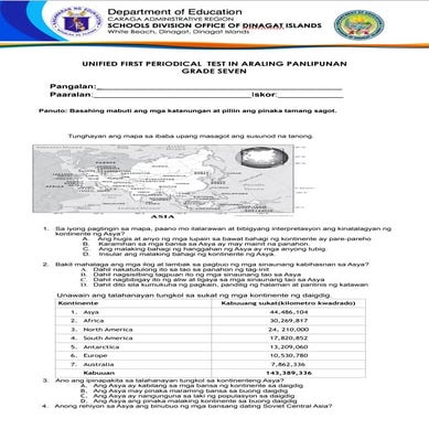 Araling Panlipunan GRADE 7 UNANG MARKAHAN EXAM | PDF