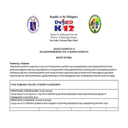 Budget of Work Araling Panlipunan 10 | DOCX