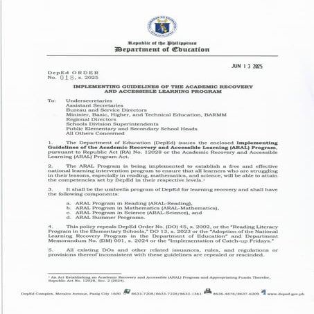 Implementing Guidelines for the ARAL Program | PPTX