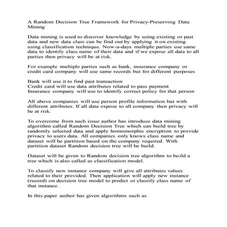 A Random Decision Tree Frameworkfor Privacy Preserving Data Mining Pdf 