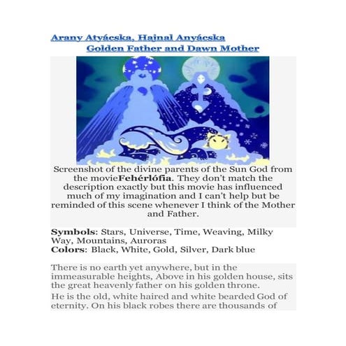 Arany atyácska, hajnal anyácska golden father and dawn mother . | DOCX