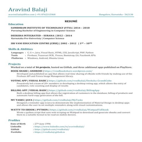 Aravind Balaji Resume | PDF