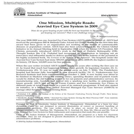 Aravind eye cae system bo p strategies | PDF