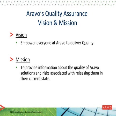 Aravo QA Vision and Mission | PPTX