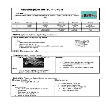 Arbeidsplan Uke 5 | DOC