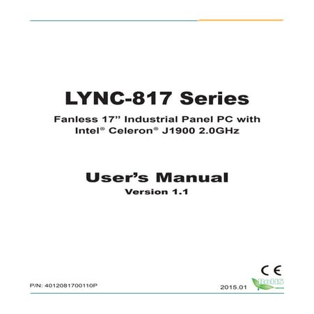 아보패널PC ARBOR LYNC-817 17인치 산업용패널PC 매뉴얼 | PDF