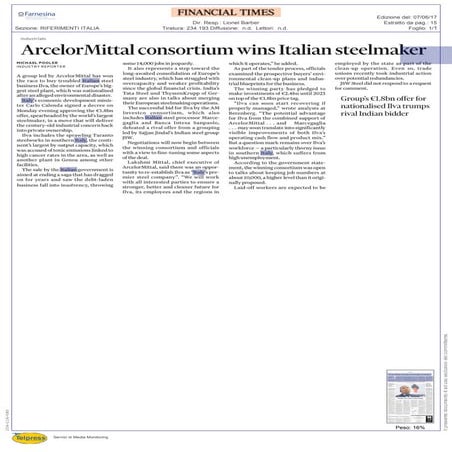 ArcelorMittal consortium wins italian steelmaker | PDF