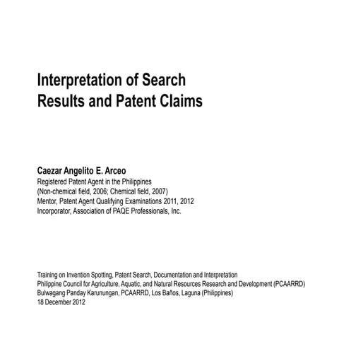Interpretation of Patent Search Results and Patent Claims | PPTX