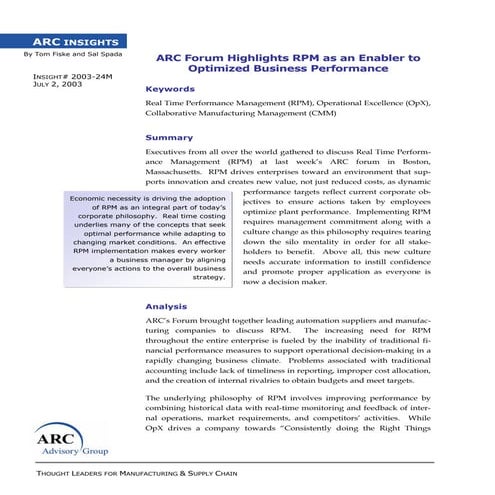 ARC Forum Highlights RPM as an Enabler to Optimized Business ...