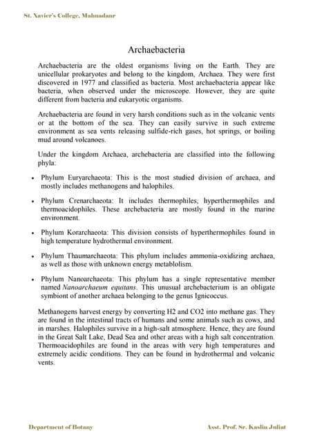 Archaea Bacteria (Methanogens, Halophiles, Thermophiles) | PDF