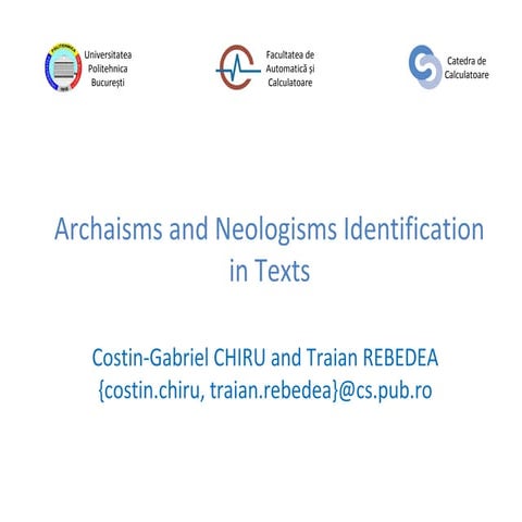 Archaisms and neologisms identification in texts | PPT