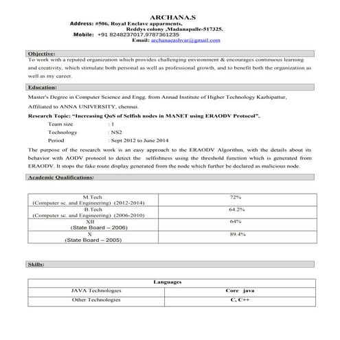 Archana resume company | PDF