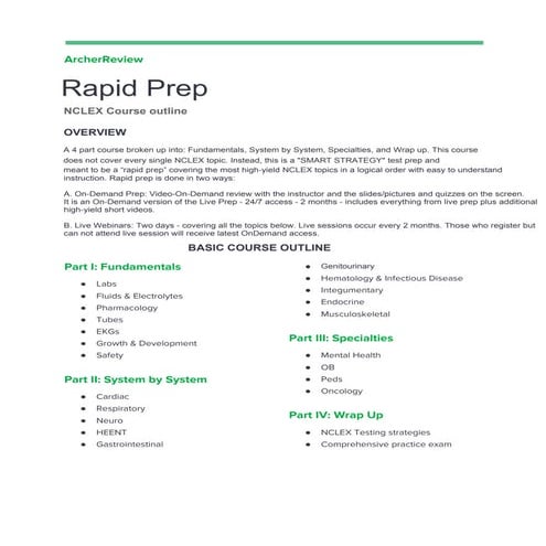 Rapid Content Prep - NCLEX- Archer Review | PDF