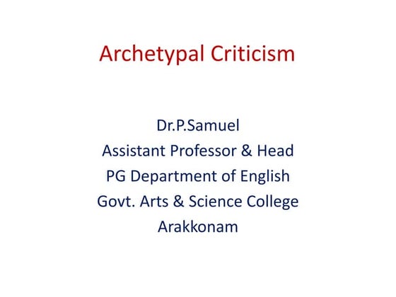 Mythological and archetypal criticism | PPT