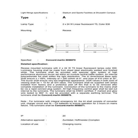 Architectural light fittings specifications | DOC