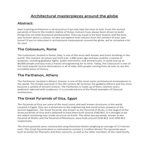 Architectural Masterpieces Around The Globe | PDF