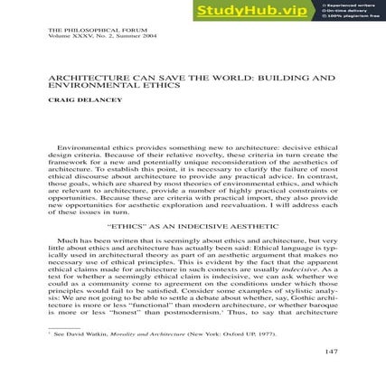 Architecture Can Save The World Building And Environmental Ethics | PDF