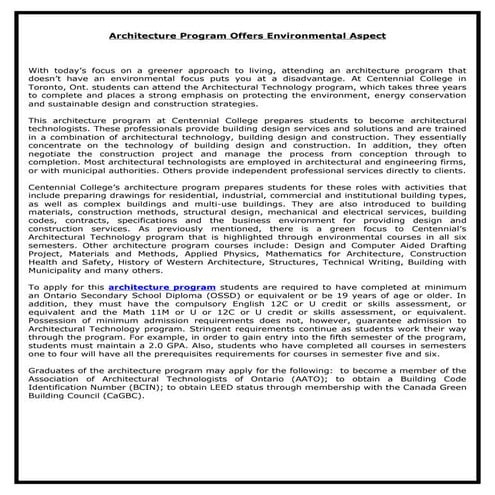 Architecture program offers environmental aspect | DOC