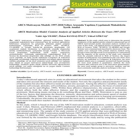 ARCS Motivasyon Modeli 1997-2018 Y Llar Aras Nda Yap Lm Uygulamal Makalelerin Erik Analizi | PDF