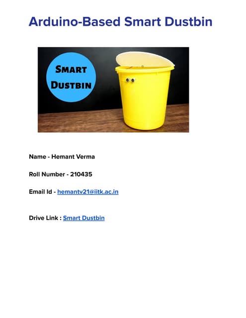 iot project Smart dustbin ppt.pptx | Home Appliances | Home & Garden