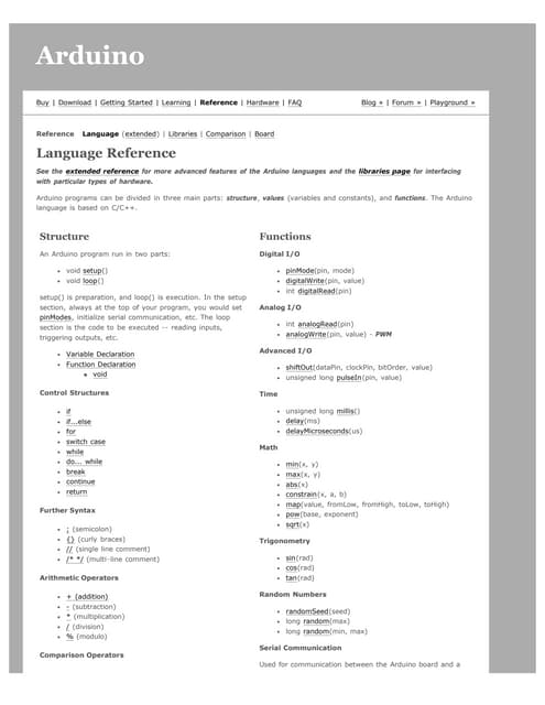 Arduino Reference Pdf