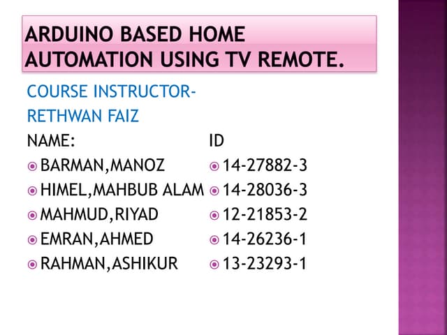 Arduino Based Home Automation Using Tv Remote Pptx Radio Control Hobbies And Interests