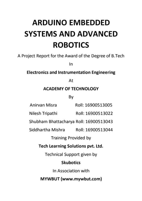 Arduino Embedded Systems And Advanced Robotics Docx Computer Peripherals Computing