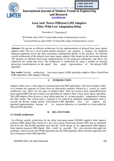 Area And Power Efficient Lms Adaptive Filter With Low Adaptation Delay Pdf