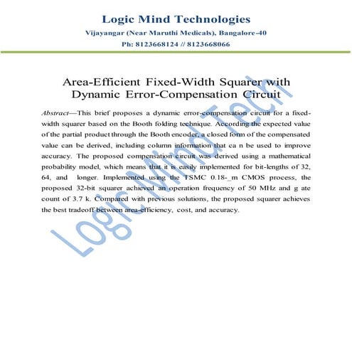 Area efficient fixed-width squarer with dynamic error-compensation circuit | PDF