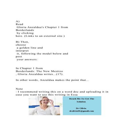 A) Read Gloria Anzalduas Chapter 1 from Borderlands by .docx