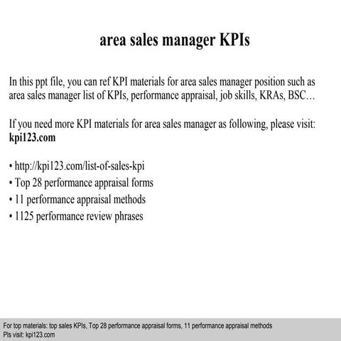 Area sales manager kpis | PPT