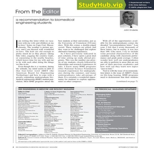 A Recommendation To Biomedical Engineering Students From The Editor | PDF