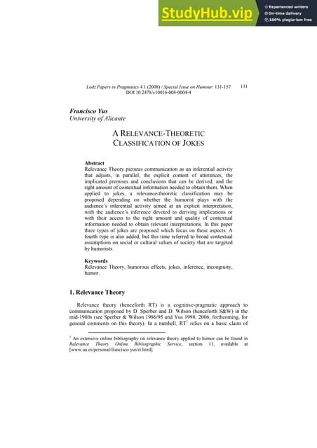 A Relevance Theoretic Classification Of Jokes Pdf Pop Culture