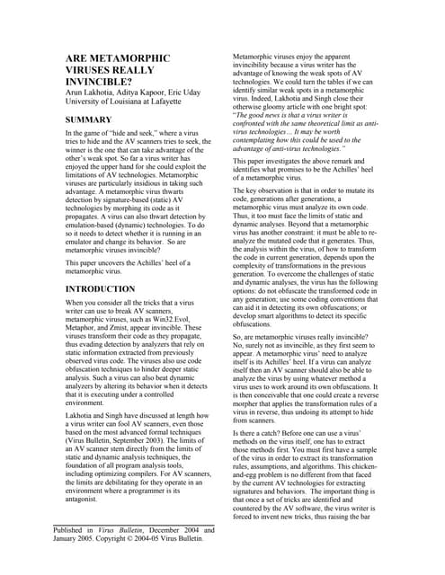 Are metamorphic viruses really invincible | PDF | Antivirus Software ... Are metamorphic viruses really invincible | PDF | Antivirus Software ...
