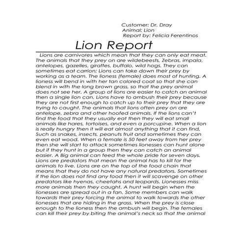 A report on lions | DOC
