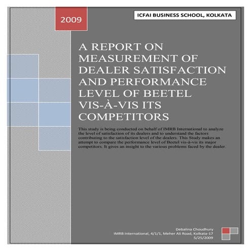 A Report On Measurement Of Dealer Satisfaction And Performance Level Of ...