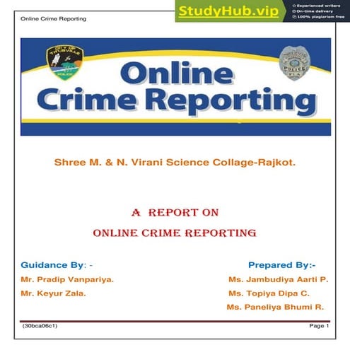A Report On Online Crime Reporting Guidance By - Prepared By Muhammad Shoaib | PDF