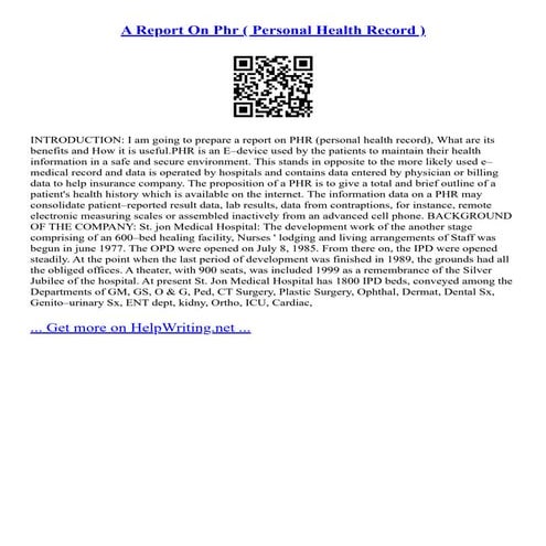 A Report On Phr ( Personal Health Record ) | PDF
