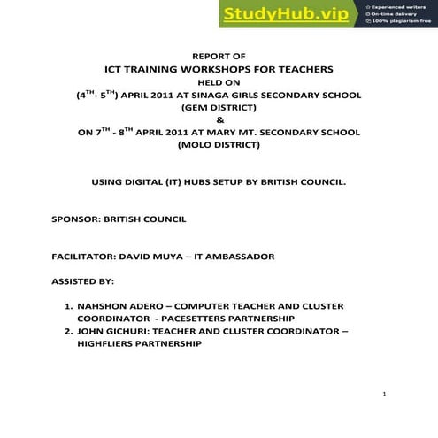 A Report On Teachers Workshop On ICT Use In Classroom | PDF