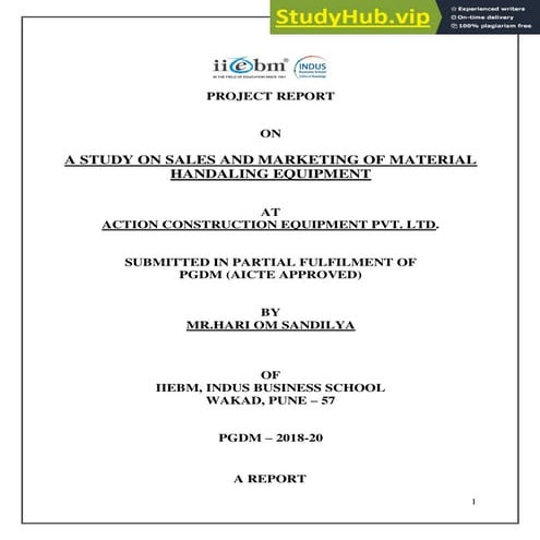 A REPORT PROJECT REPORT ON A STUDY ON SALES AND MARKETING OF MATERIAL ...