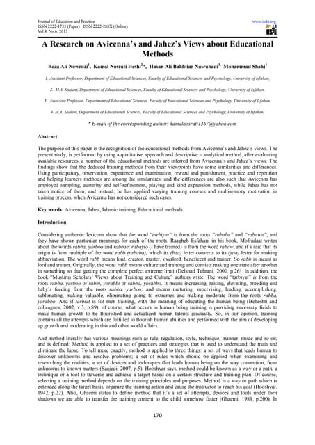 An introduction to avicenna’s thoughts on educational methods | PDF