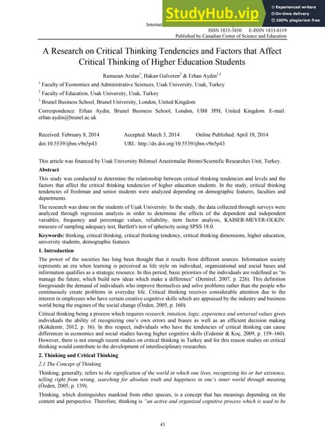 An Overview Of Critical Thinking In Nursing And Education | PDF