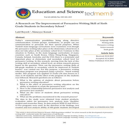 A Research On The Improvement Of Persuasive Writing Skill Of Sixth ...