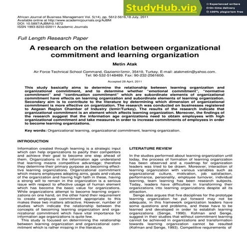 A Research On The Relation Between Organizational Commitment And ...