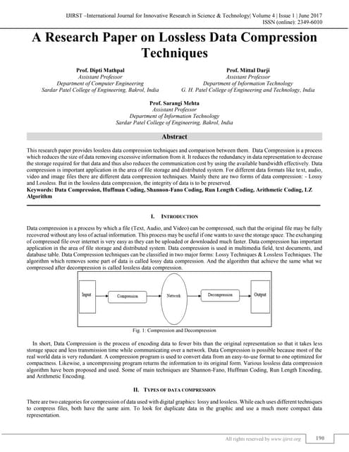 Implementation Of Lossless Compression Algorithms For Text Data Pdf