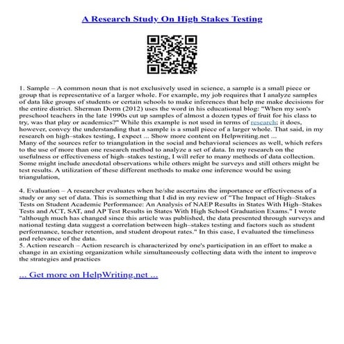 A Research Study On High Stakes Testing | PDF