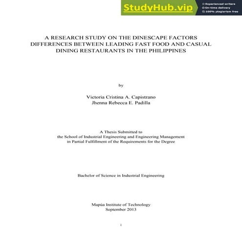 A RESEARCH STUDY ON THE DINESCAPE FACTORS DIFFERENCES BETWEEN LEADING ...
