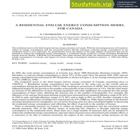 A Residential End-Use Energy Consumption Model For Canada | PDF